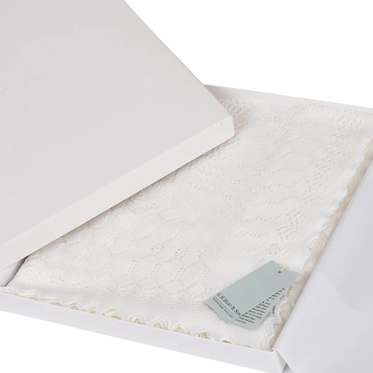 Exquisite Merino Wool Baby Shawl in Ivory White by G.H.Hurt & Son