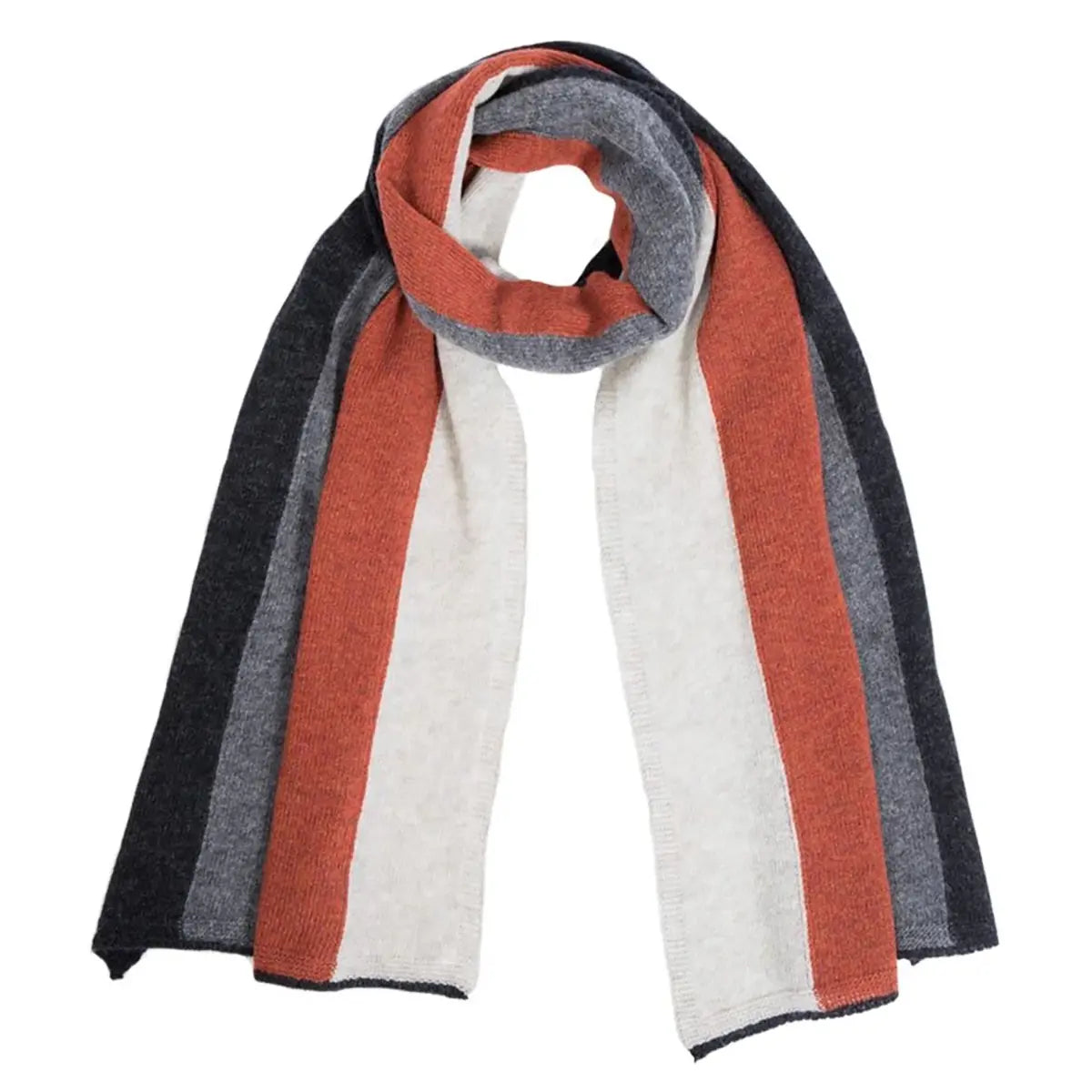 Burnt Orange Lambswool Block Stripe Scarf | G.H.Hurt & Son